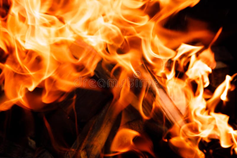 Texture of a Flame of Fire on a Black Background. Burning Fire in a ...