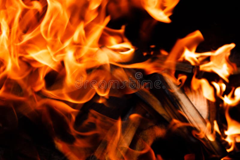 Texture of a Flame of Fire on a Black Background. Burning Fire in a ...