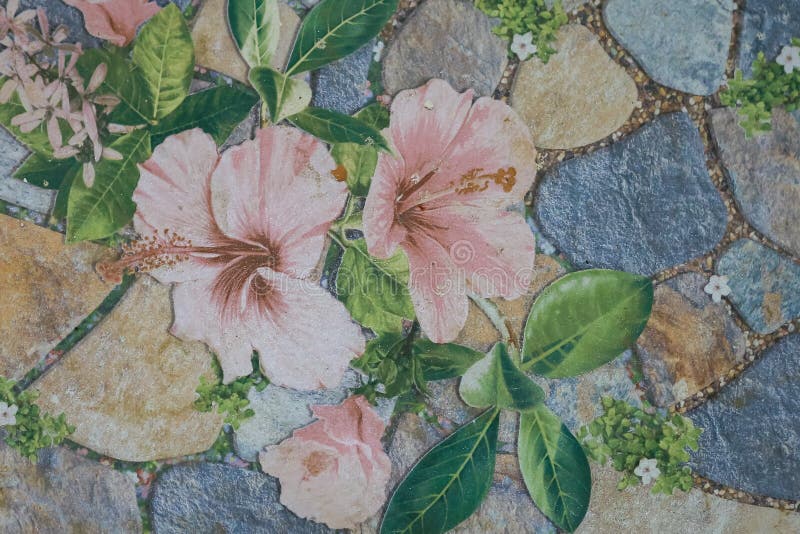 Texture, Floral Pattern on the Floor Tiles Stock Photo - Image of ...