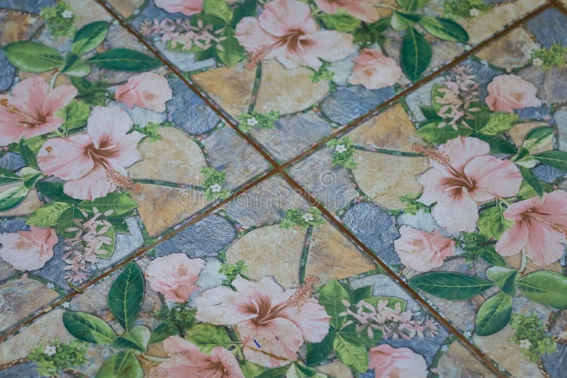 Texture, Floral Pattern on the Floor Tiles Stock Photo - Image of ...