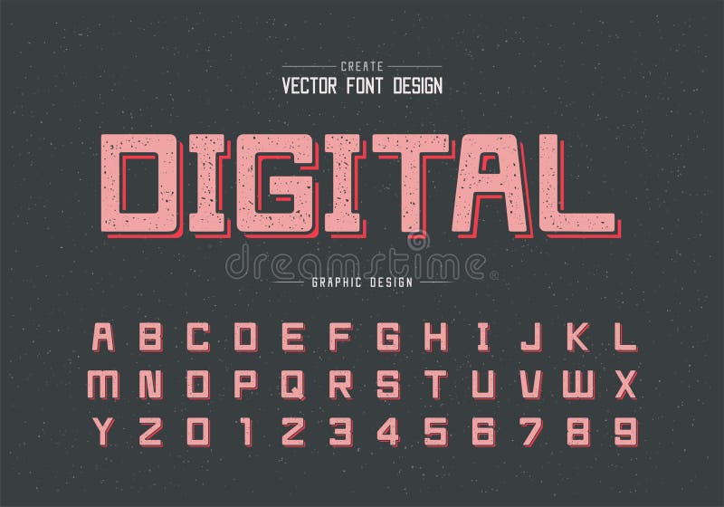 Texture Font and Alphabet Vector, Square Typeface Letter and Number ...