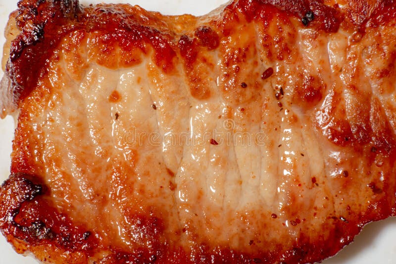 Texture of Fried Meat Close Up. a Fatty Piece of Pork at a Large ...