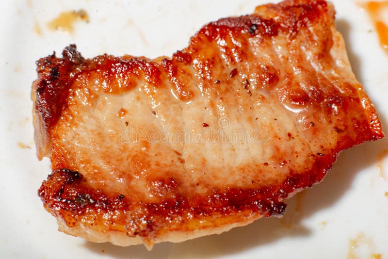 Texture of Fried Meat Close Up. a Fatty Piece of Pork at a Large ...