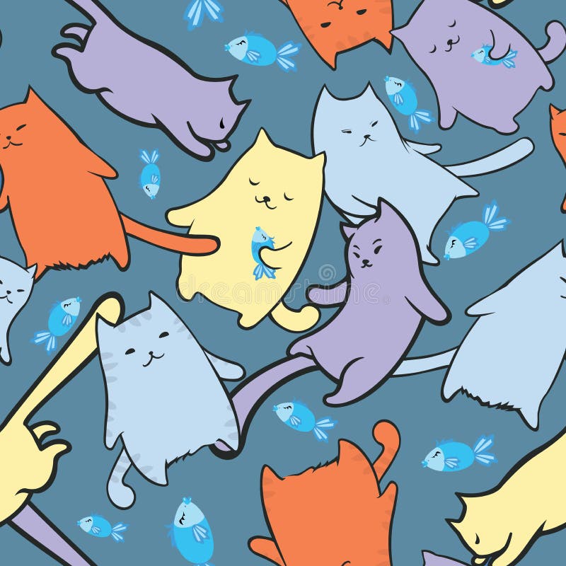 Texture with Funny Cartoon Cats Stock Vector - Illustration of tail ...