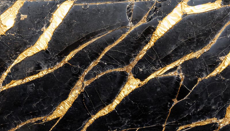 Texture of Glossy Black Glossy Stone with Gold Veins Stock Photo ...