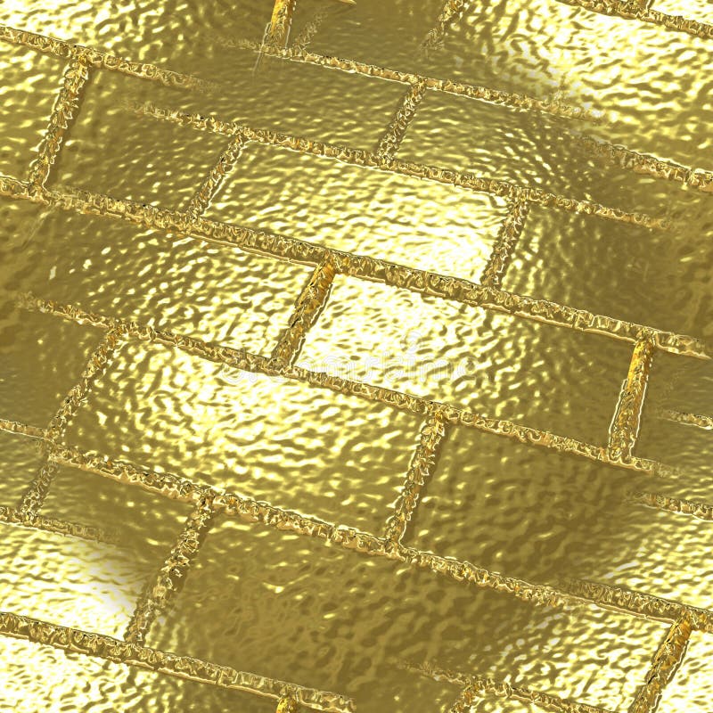 Texture of Golden Brick with Sun Glare. Gold Seamless Background Stock ...