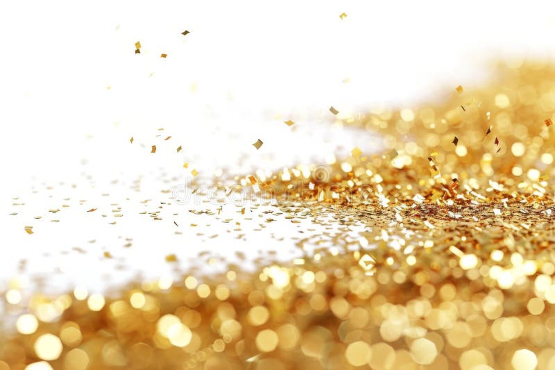 Texture of Golden Sheen on White Background. Wave of Shiny Confetti ...