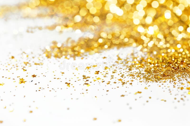 Texture of Golden Sheen on White Background. Wave of Shiny Confetti ...