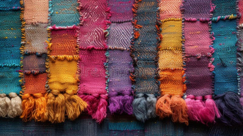 Texture of Handwoven Tapestry Displaying a Vibrant Mix of Colors and ...