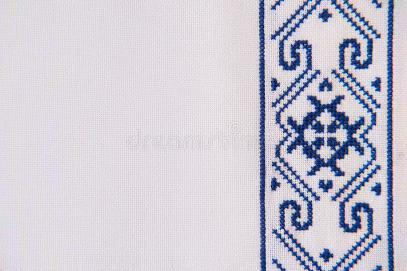 Texture of Homespun Linen Textile with Embroidery. Design of Ethnic ...
