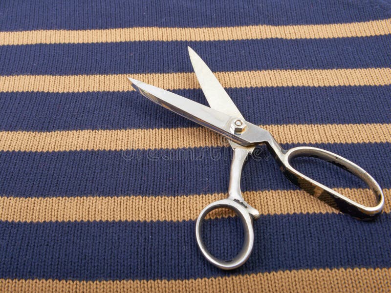 Texture of Knitted Wool Cotton Striped Fabric and Scissors. Stock Photo ...