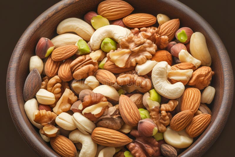 Texture of Nuts Assorted Nuts in a Wooden Cup, Macro Stock Illustration ...