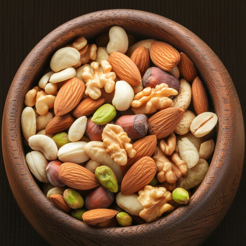 Texture of Nuts Assorted Nuts in a Wooden Cup, Macro Stock Illustration ...