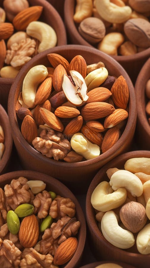 Texture of Nuts Assorted Nuts in a Wooden Cup, Macro Stock Illustration ...