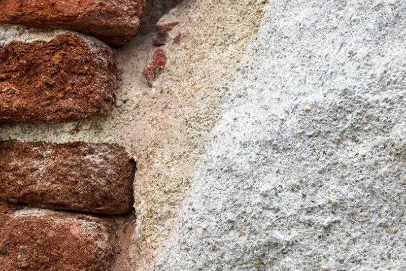Texture of Old Brick Wall with Collapsed Plaster. Background of Shabby ...