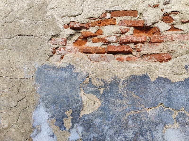 Texture of Old Brick Wall with Collapsed Plaster. Background of Shabby ...