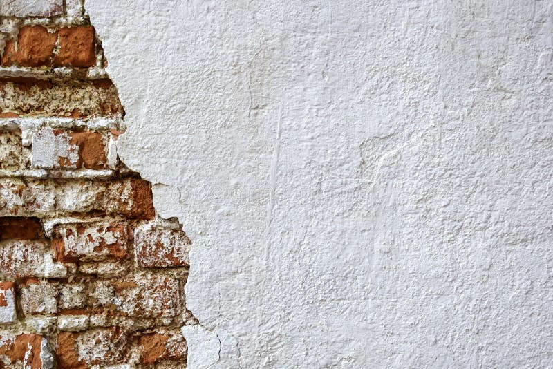 Texture of Old Brick Wall with Collapsed Plaster. Background of Shabby ...