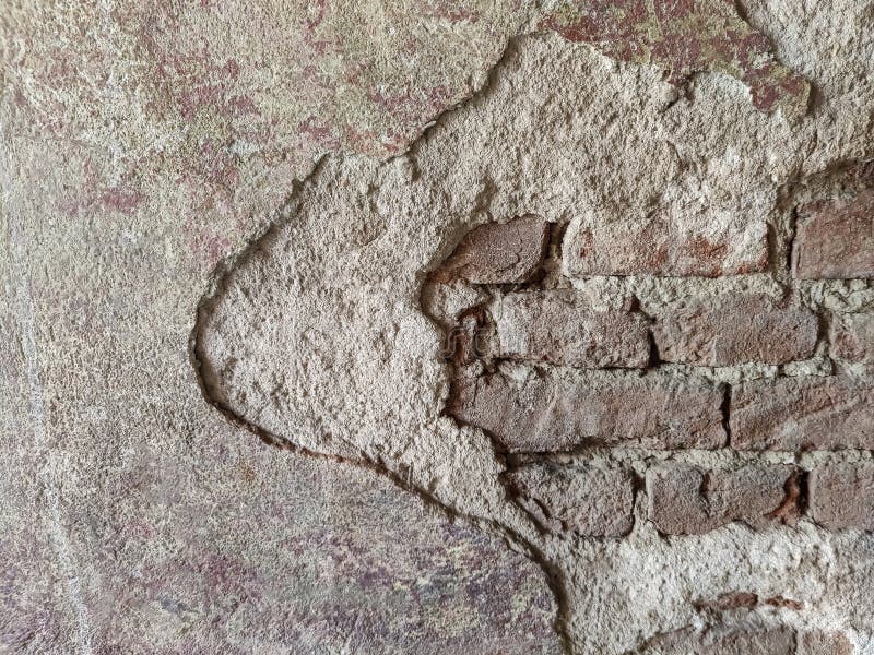 Texture of Old Stone Wall with Collapsed Plaster. Background of Shabby ...