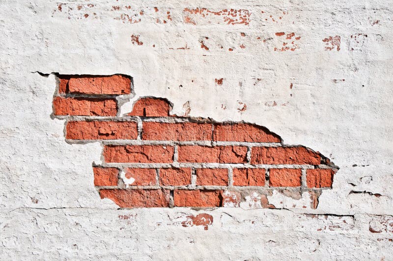 Texture of an Old Brick Wall with Damaged Plaster and Cracked White ...