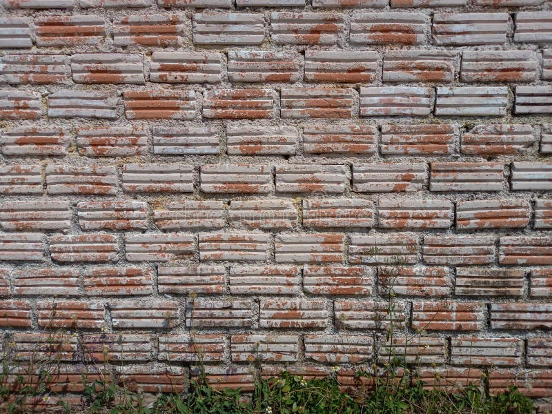 Texture of Old Brick Wall with Grass Underneath As a Background for ...