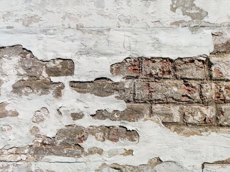 Texture of Old Brick White Wall with Collapsed Plaster. Background of ...