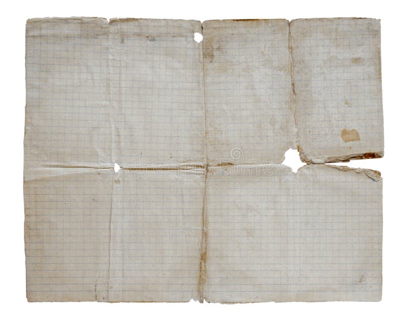 Old Checkered Paper Texture. Badly Damaged Yellowed Document with Folds ...