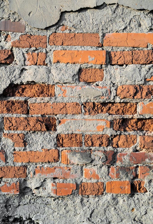 Texture of Old Cracked and Destroyed Red Brick Wall Stock Image - Image ...