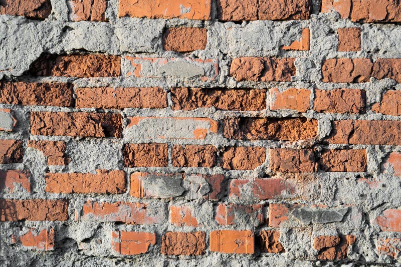 Texture of Old Cracked and Destroyed Red Brick Wall Stock Image - Image ...