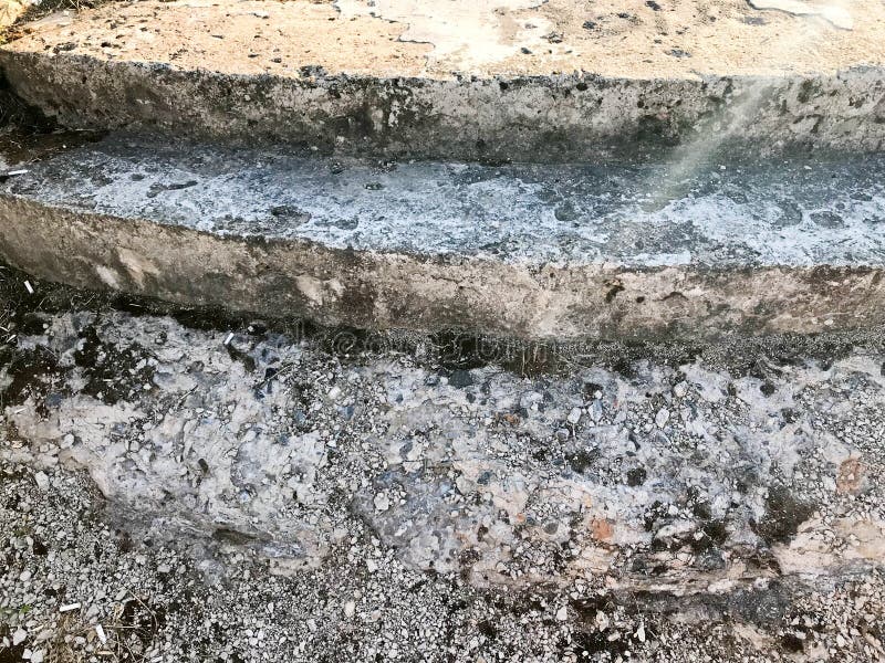 Texture of Old Gray Concrete Crumbling Broken Stone Steps. the ...