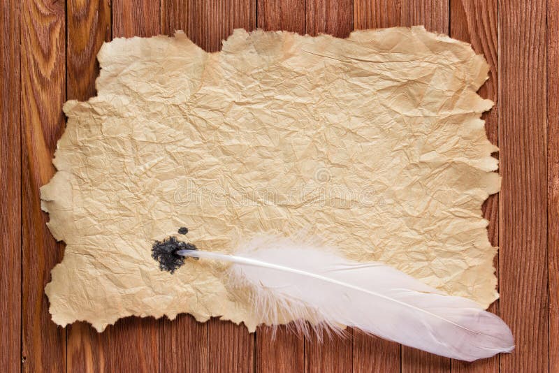 Texture Old Paper and White Feather on the Table Stock Image - Image of ...