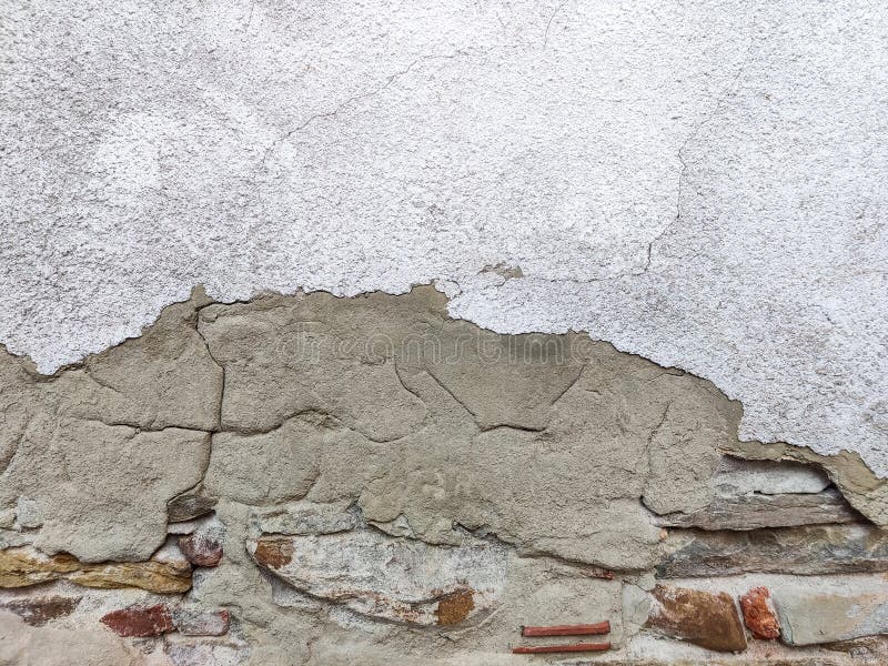 Texture of Old Stone Wall with Collapsed Plaster. Background of Shabby ...