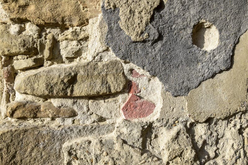 Texture of Old Stone Wall with Collapsed Plaster. Background of Shabby ...