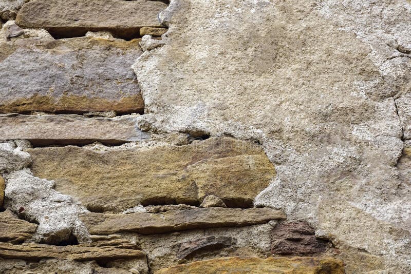 Texture of Old Stone Wall with Collapsed Plaster. Background of Shabby ...