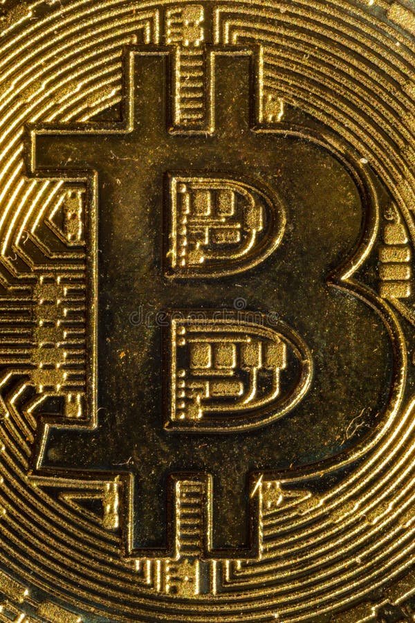 Texture of One Golden Bitcoin Coin Stock Photo - Image of internet ...