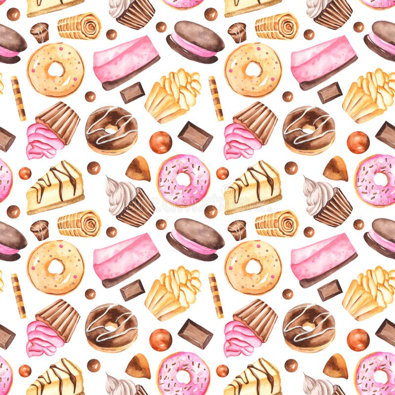 Watercolor Seamless Pattern with Sweets. Stock Illustration ...