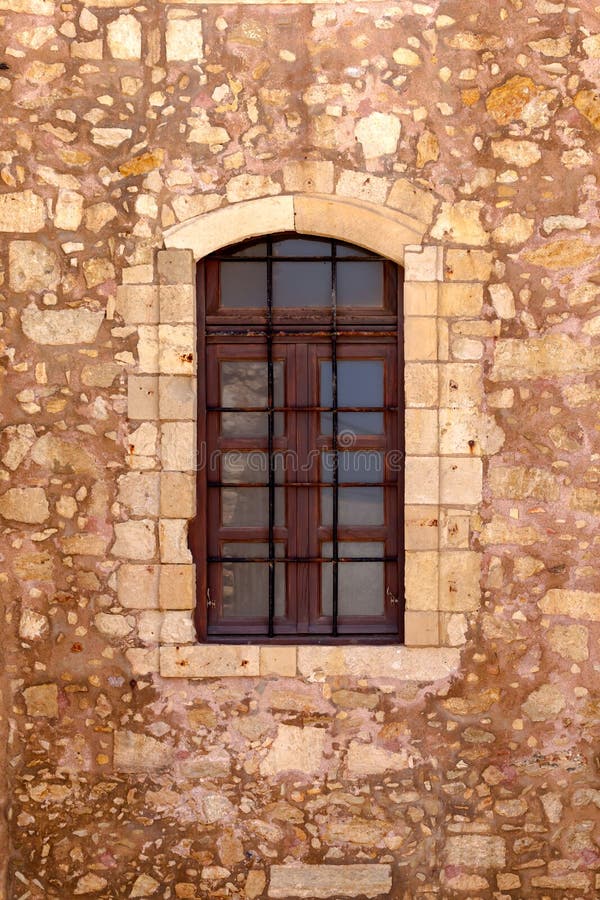 The Background Old Beige Stony Wall with a Window Stock Photo - Image ...