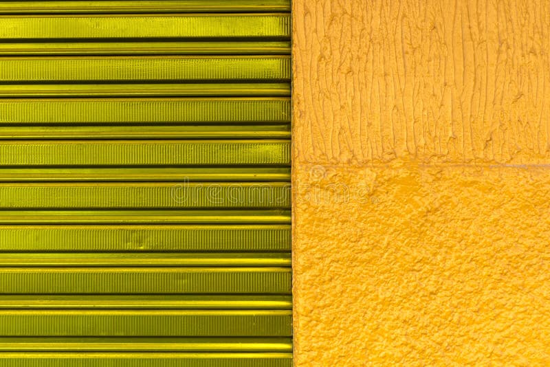 Texture Pattern of Purpple Iron Door of Closed Store and Yellow Wall ...