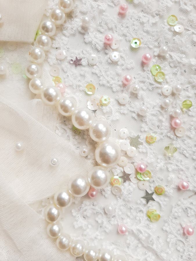 Texture of Pearl Thread with Light Sequins on a White Background Stock ...