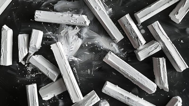 Lots of White Chalk, with Chalk Marks on the Blackboard, As a ...