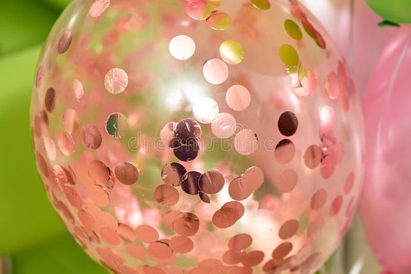 Texture Pink Balloon with Gold Round Sequins Inside.Closely. Festive ...
