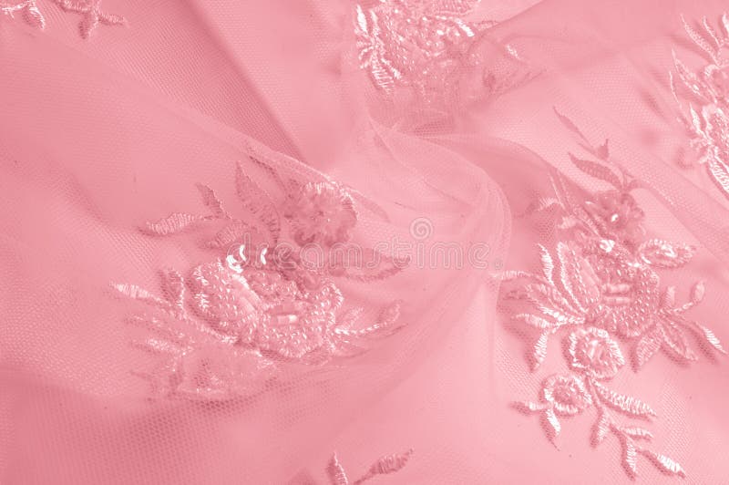 Texture Pink Tulle. Metallic Fuchsial Flower Embroidered Tulle P Stock ...