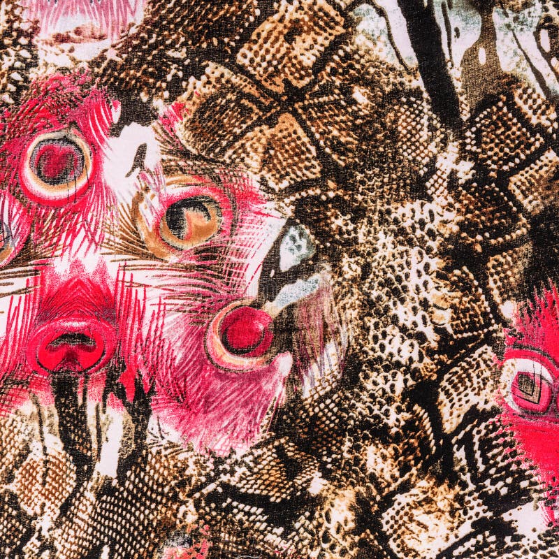 Texture of Print Fabric Striped Peacock Feather and Snake Stock Photo ...