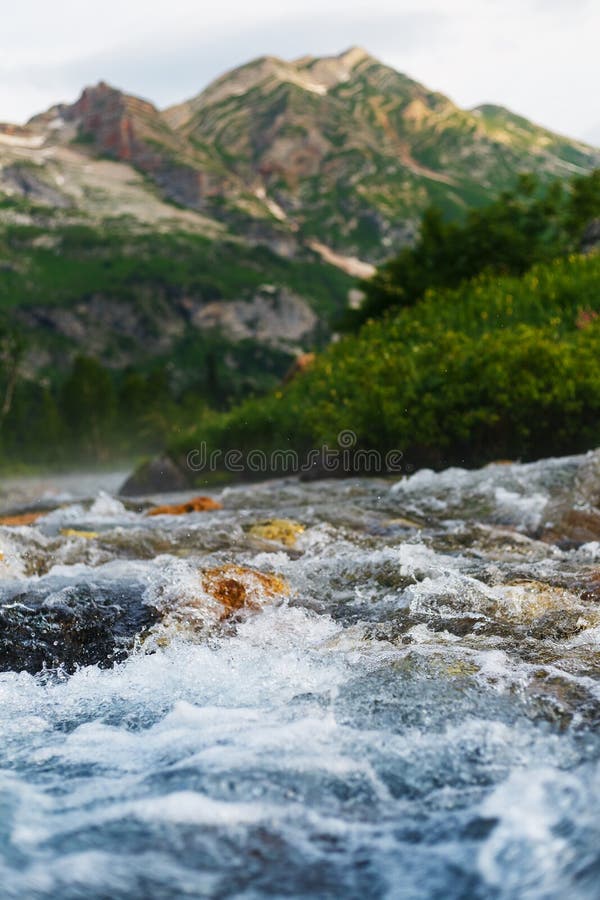 Texture of Pure Mountain Stream Against the Background of Mountains ...