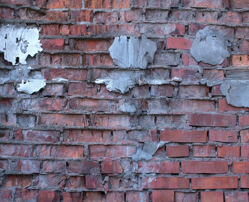 Texture of Red Brick Wall with Cement Patches Stock Image - Image of ...