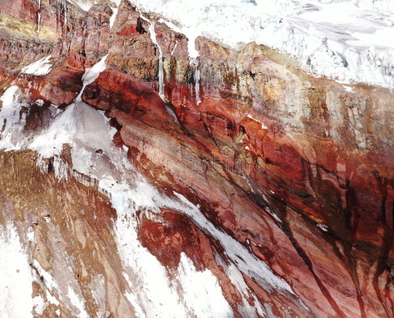 Texture of Red Vulcanic Substracte with White Snnow and Different ...