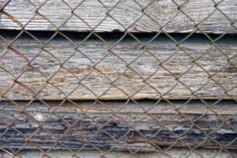 Texture of Rusty Mesh and Wooden Boards Stock Photo - Image of prison ...