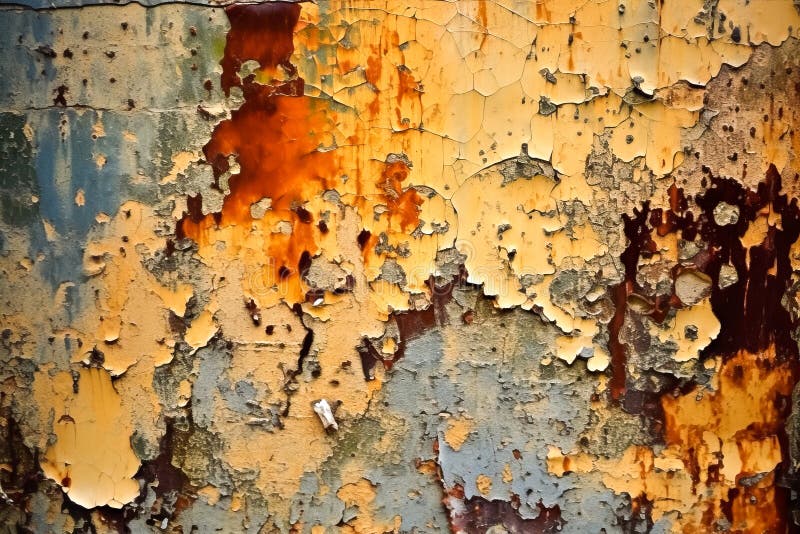 Texture of a Rusty Metal Wall with Peeling Paint. Abstract Background ...