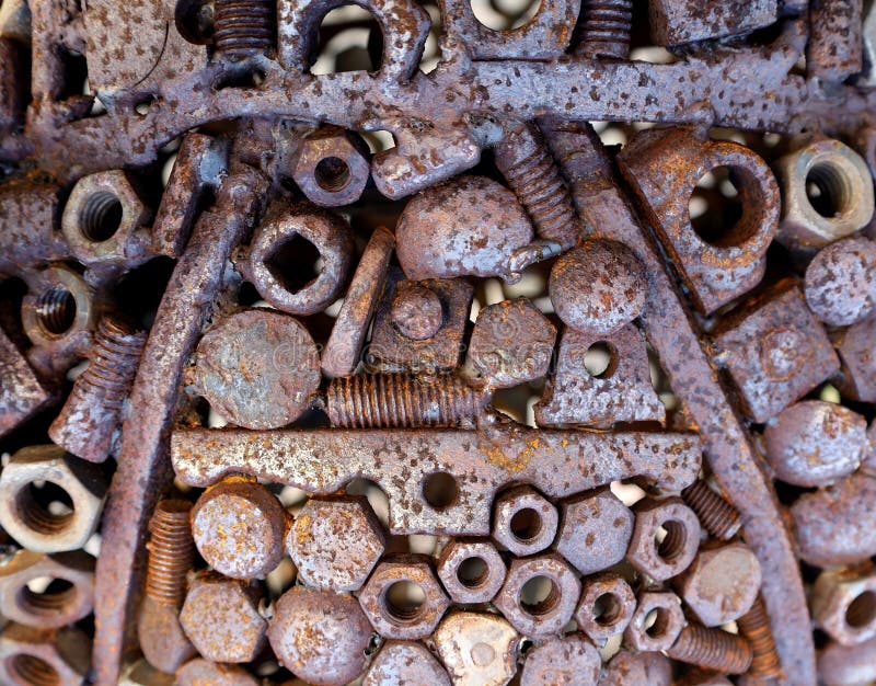 Texture of Rusty Screws, Bolts and Coiled Springs. Stock Image - Image ...