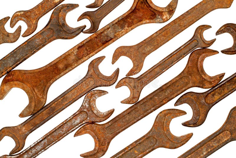 Texture of Rusty Wrenches on a White Background. Stock Photo - Image of ...