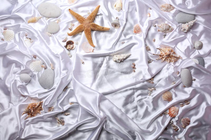 Texture of Satin Fabric with Shells. Stock Image - Image of love ...